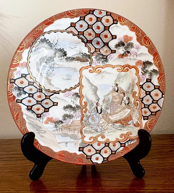 ANTIQUE JAPANESE PORCELAIN Plate Red Gold Gilded Kutani Ware China Dish ...