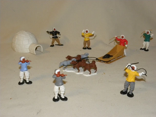 FIGURINE PLASTIQUE TIMPO Toys Esquimaux Eskimos Igloo Attelage Chiens ...