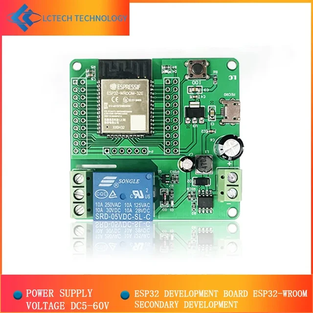 DC5-60V POWER SUPPLY ESP32 Single Relay Module ESP32 Development Board ...