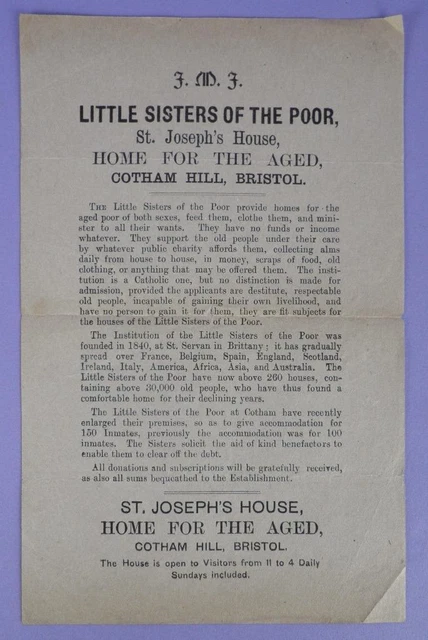 VINTAGE HANDOUT FOR St. Joseph's House Home For The Aged Cotham Hill ...
