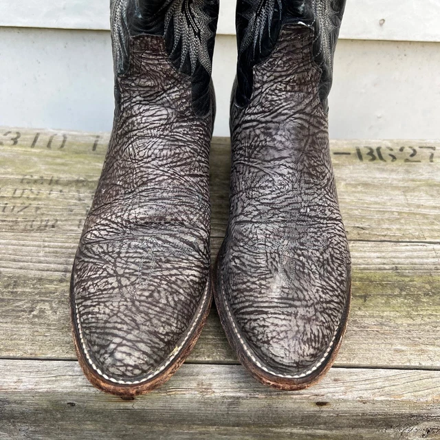 VINTAGE TONY LAMA gray textured leather almond toe cowboy boots 8 1/2D ...