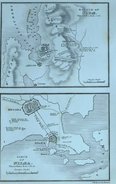 C1825 THUCYDIDES ANCIENT GREECE MAP BATTLE OF OLPAE METROPOLIS ~ SIEGE ...