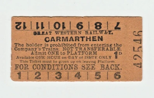 GREAT WESTERN RAILWAY Platform Ticket Carmarthen GWR £14.50 - PicClick UK