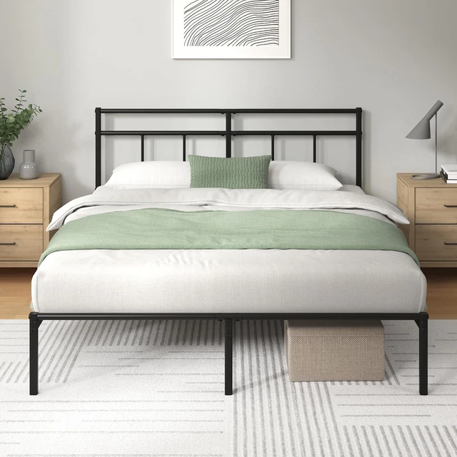 SPACE-SAVING ELIAS DOUBLE Bed Frame - Steel Slat Support with Stylish ...