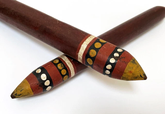VINTAGE AUSTRALIAN ABORIGINAL Music Clap Sticks Hand Painted Indigenous ...