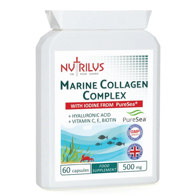 MARINE COLLAGEN COMPLEX 60 Capsules 500mg with PureSea Seaweed - Iodine ...