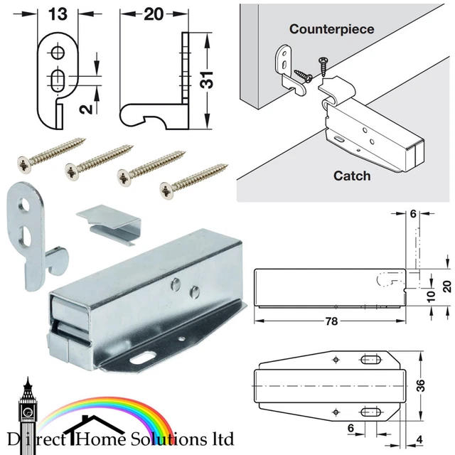 HAFELE AUTOMATIC SPRING Catch Tutch-Latch Screw Fixing Cabinet Cupboard ...