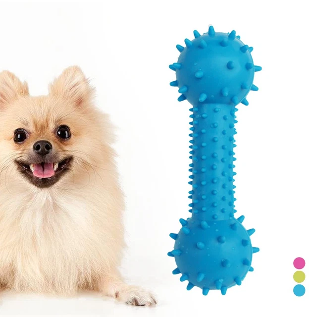 DOG CAT RUBBER Sound Barbell With Bells Chew Molar Toys Pet Training ...