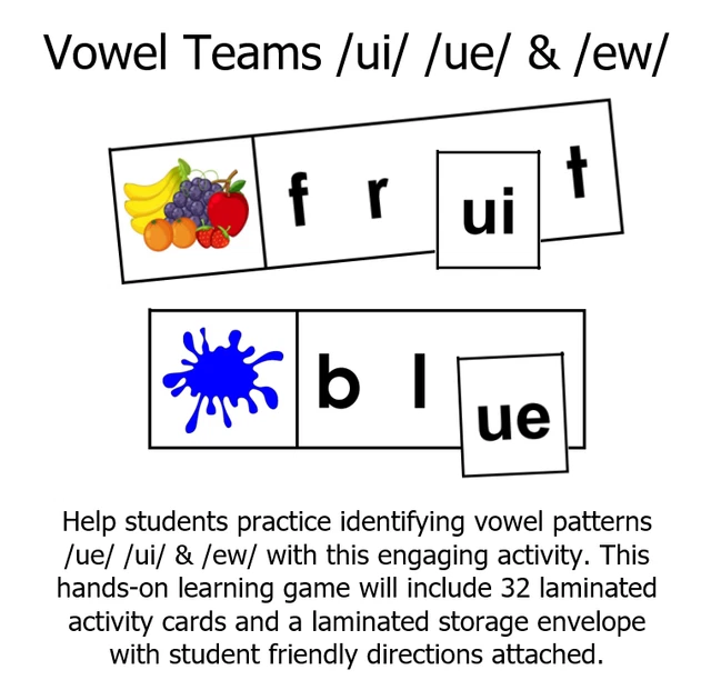 LITERACY CENTER PHONICS Resource Activity Game Vowel Patterns /ue/ /ui ...