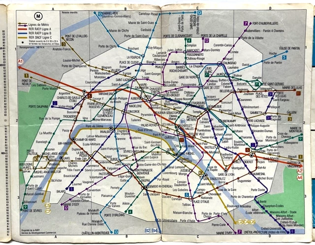 *VINTAGE* METRO AUTOBUS Plan RER Paris France 1980-1989 Collectable ...
