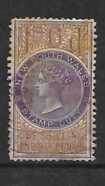 NSW QUEEN VICTORIA 1 shilling 6d Stamp Duty Used Sold as per Scan $20. ...
