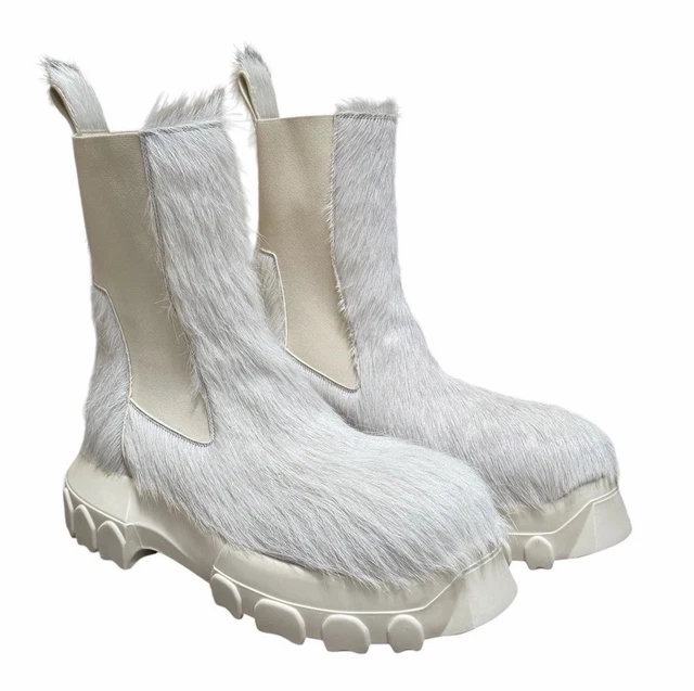 RICK OWENS BEATLE Bozo Tractor Genuine Calf Hair Chelsea Boots £1,224. ...
