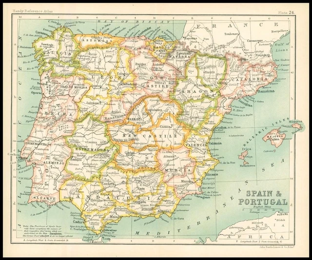C1912 MAP OF SPAIN & PORTUGAL Chart Regions (BS27) £14.00 - PicClick UK