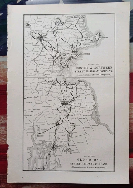 1910 TRAIN ROUTE Map BOSTON & NORTHERN and OLD COLONY Electric Street ...