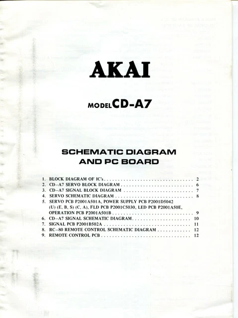 VINTAGE AKAI MODEL CD-M515 CD Player Schematic Diagram & PC Board £14. ...