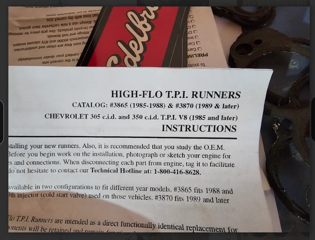 EDELBROCK HIGHFLOW HIGH Flow Flo Tuned Port Tpi Runners Camaro Firebird ...