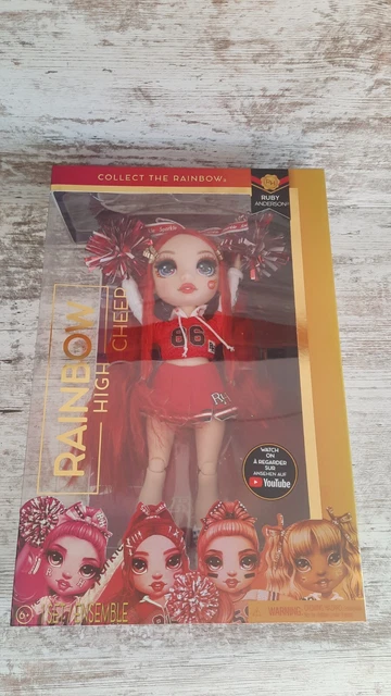 RAINBOW HIGH RUBY ANDERSON Cheerleader DOLL Red Uniform Pom Poms CHEER ...