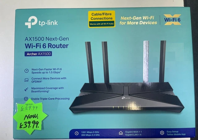 TP-LINK ARCHER AX12 NextGen WiFi 6 AX1500 Mbps Dual Band WiFi Cable Fiber Router £29.99 ...
