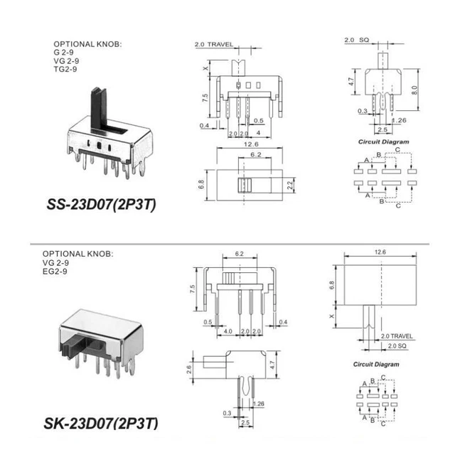 1/3/5/10PCS SK-23D07 SS-23D07 8Pin Toggle Switch Slide Switch ...