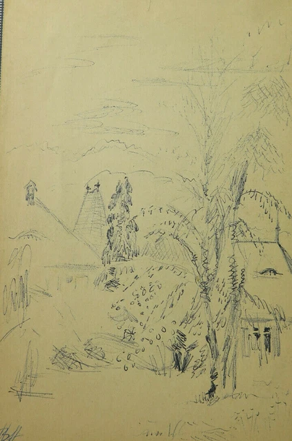 DESSIN SIGNÉ PAYSAGE Haus Magnetberg En Baden-Baden Allemagne BM53.6C ...