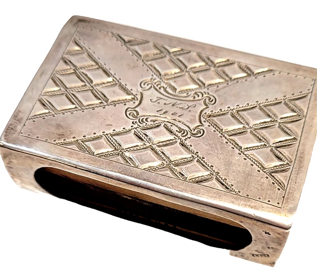 ANTIQUE DUTCH SOLID Silver .833 Large Matchbox Cover Marked: J.N.S ...