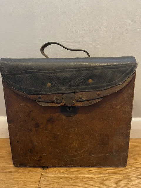 ANTIQUE BROWN LEATHER Fitted Attache Briefcase Writing Case SECRET WOOD ...