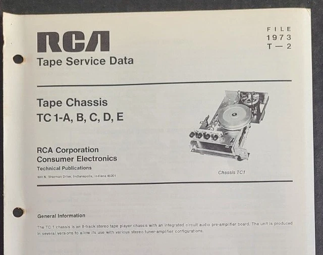 VINTAGE ORIGINAL RCA Model Tc 1-A, B, C, D, & E Tape Chassis Service ...