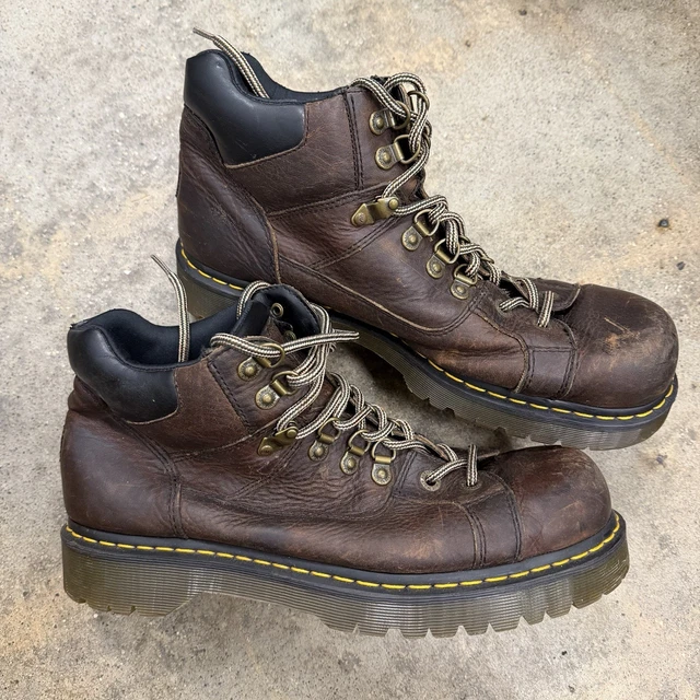 DR. MARTENS 11302 Brown Leather Work Boots Mens Size 13 M Hiking Lace ...