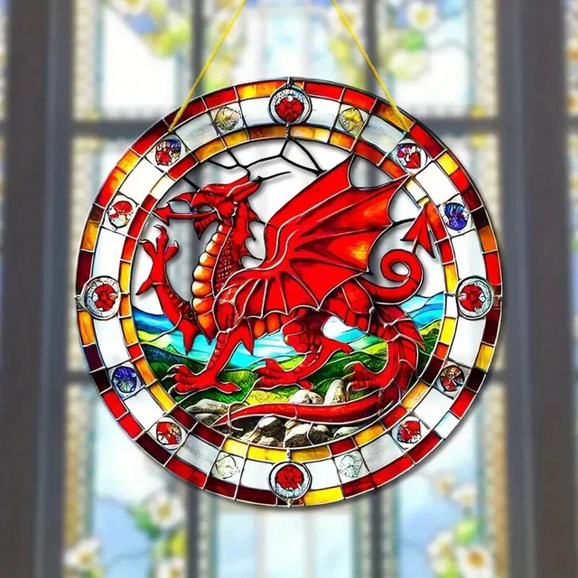 WELSH DRAGON DESIGN Suncatcher Stained Glass Effect Home Decor ...