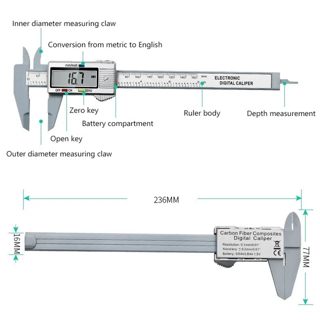 0-150MM ELECTRONIC DIGITAL Vernier Caliper Carbon Fiber Dial Vernier ...