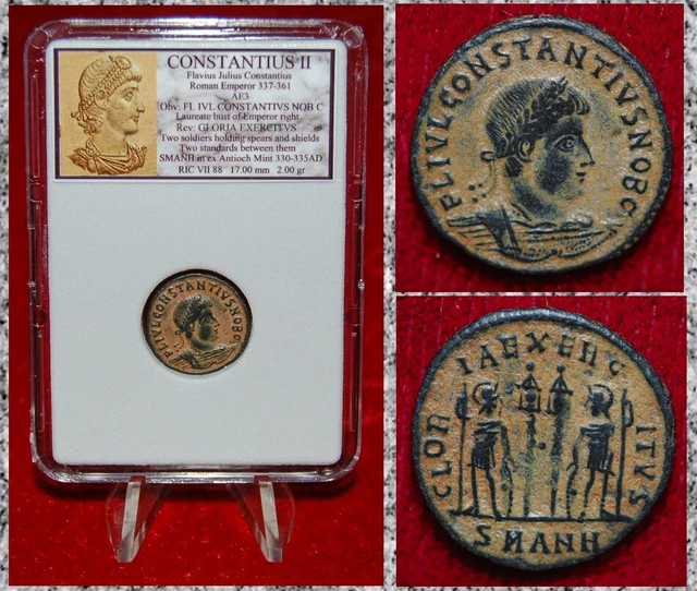ANCIENT ROMAN EMPIRE Coin CONSTANTIUS II Two Roman Soldiers "Glory of ...
