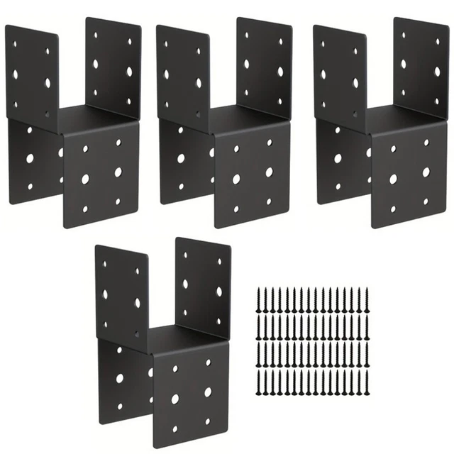 STEEL COLUMN CAP Brackets 4 Pack for 4x4 Wood Posts Black Finish ...