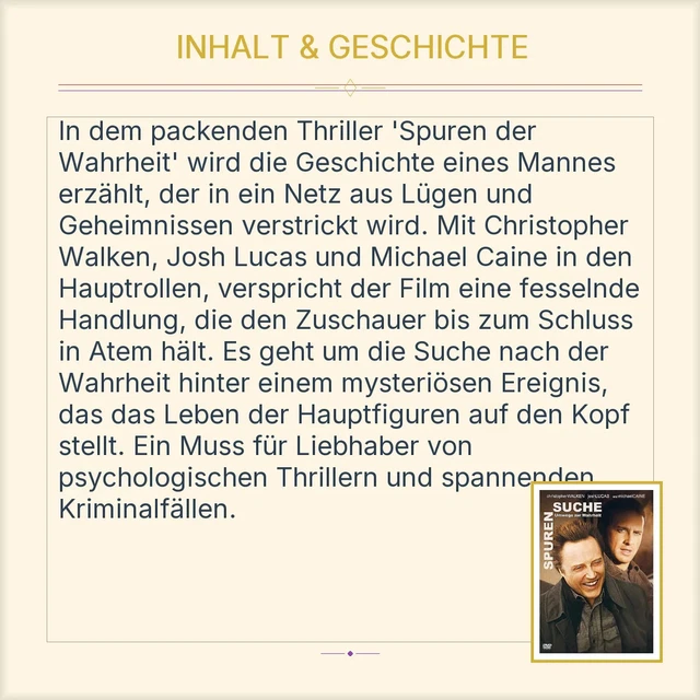 SPUREN DER WAHRHEIT DVD Thriller Christopher Walken Josh Lucas Michael ...