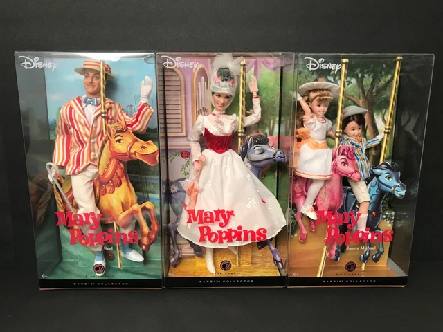 MARY POPPINS BARBIE Doll Bert Jane & Michael Disney Collector Lot 4 VG ...