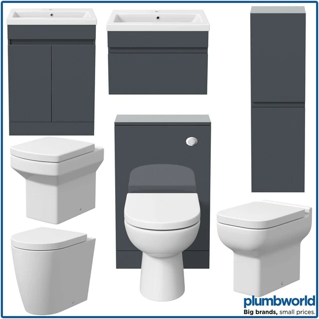 BATHROOM FURNITURE BASIN Vanity Toilet WC Unit Tall Cabinet Gloss Grey ...