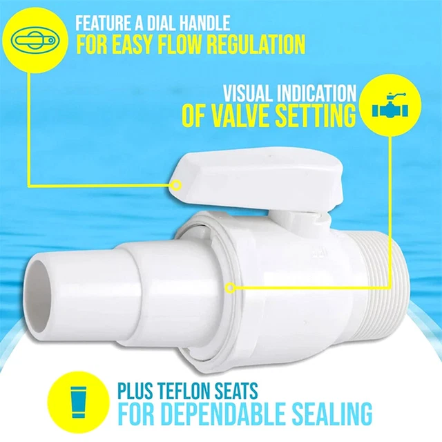 2-WAY BALL VALVE Float Valve 1.5 - 1.25in Pool Filter Stop Connector ...