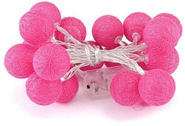 50 BALL HOT Pink Cotton Ball String Lights 5m Battery Fairy Lights ...
