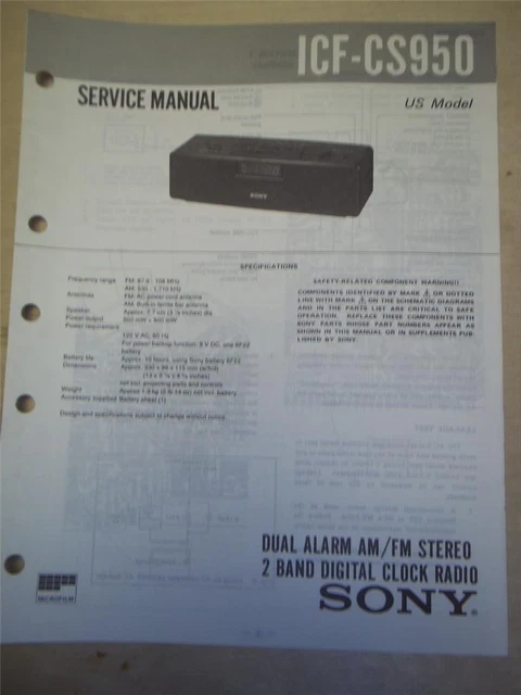 SONY SERVICE MANUAL~ICF-CS950 Clock Radio~Original~Repair EUR 8,89 ...