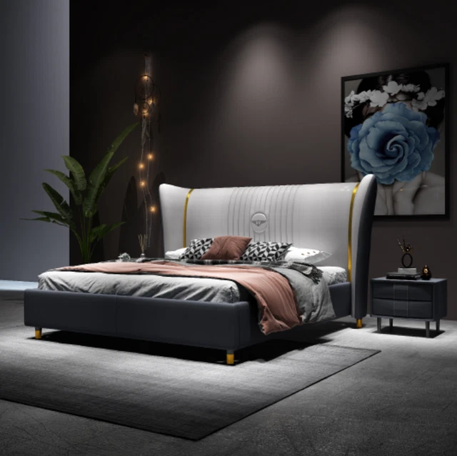 LUXE LIT BOIS Lit Capitonné Chambre à Coucher 180x200cm Lit Double ...