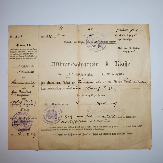 WW1 PRUSSIA DOCUMENTS German Train Ticket Pass Official Military Verdun ww1-prussia-documents-german-train-ticket-pass-official-military-verdun