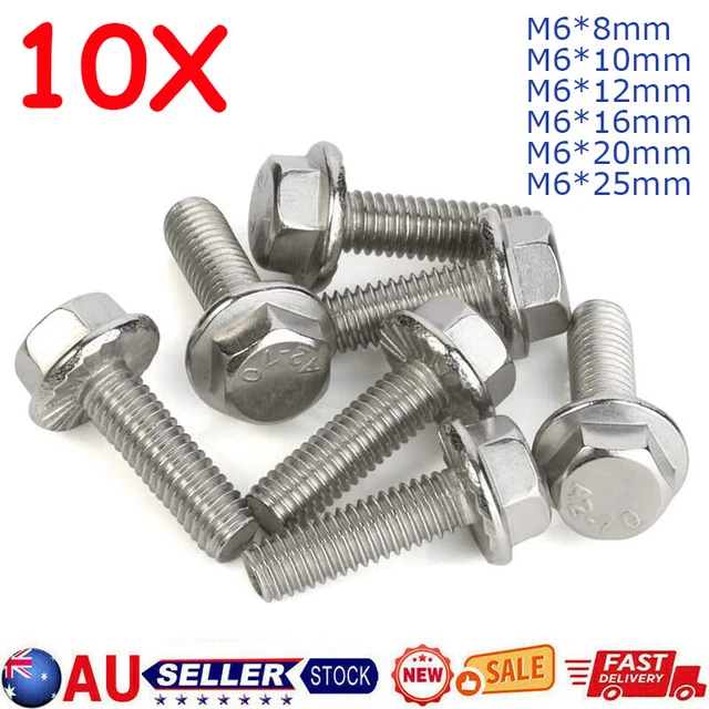 M6 FLANGED HEX Head Bolts Flange Hexagon Screws Stainless Steel Fully ...