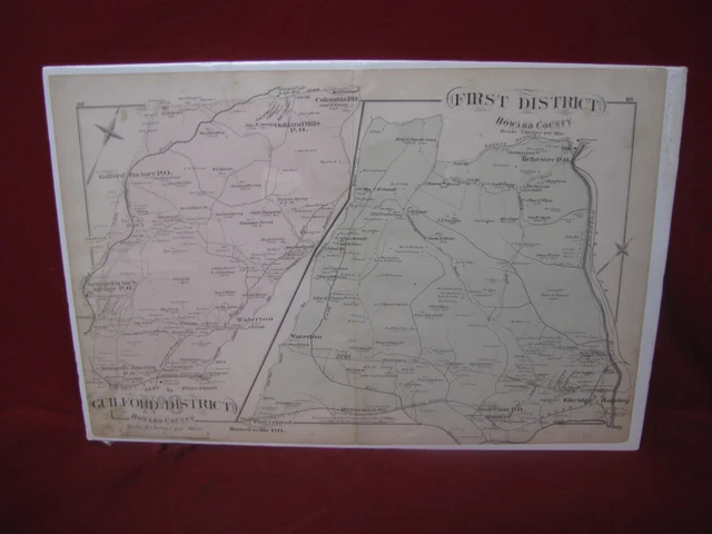ANTIQUE 1870S FIRST District Howard County, MD Map £58.90 - PicClick UK