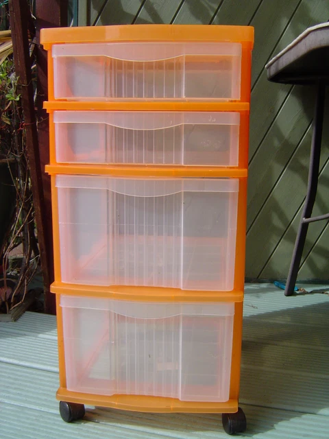 PLASTIC STORAGE DRAWERS wheels orange frame childrens home office ...