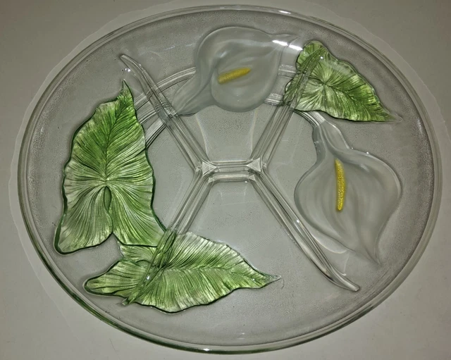 FRENCH ARUM LUMINARC Verrerie d'Arques Divided Oval Glass Plate Calla ...