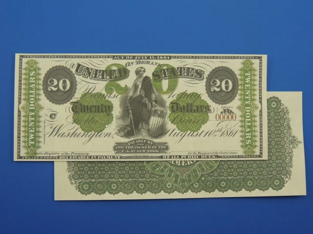 REPRODUCTION $20 1861 Greenback US Paper Money Currency Copy $3.95 ...