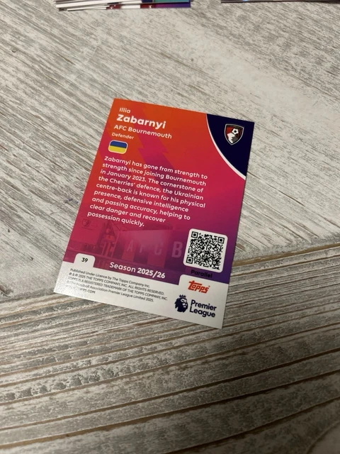 TOPPS 2026 PREMIER League Illia Zabarnyi Bournemouth Green Parallel ...