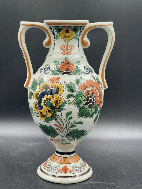 ORIGINAL DELFT POLYCHROM RAAM Handgemlt Vintage Antik Henkelvase Vase ...