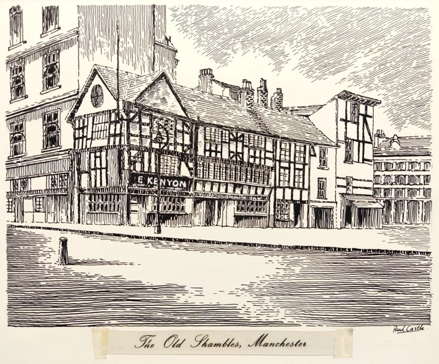 PAUL CASTLE ORIGINAL 20Th C. Signed Pen Drawing "The Old Shambles ...