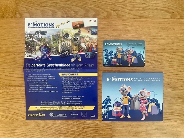 EUROPA-PARK RUST E MOTIONS Gutscheinkarte Ed und Edda Shopping EUR 3,00 ...