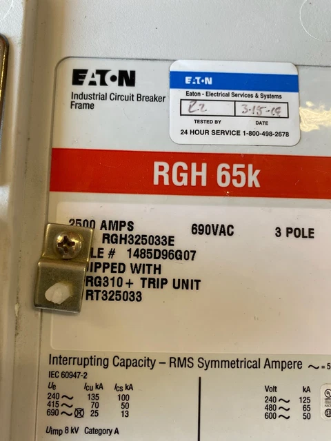 EATON RGH325033E 3P 2500A 690Vac 65Kaic Ls Reconditoned $17,166.25 ...